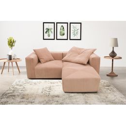 Ecksofa Home Affaire "Gerrid L-Form", rosa (rose), B:216cm H:69cm T:193cm, 100% Polyester, Sofas, Ecksofa, Cord, Modulsofa, bestehend aus 2 Eckelementen + 1 Hocker