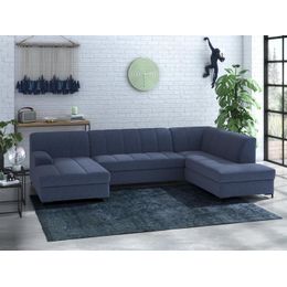 Wohnlandschaft Home Affaire "Balme, moderne Formensprache, zeitloses Design, U-Form", blau (dunkelblau), B:297cm H:75cm T:195cm, 100% Polyester, Sofas, Wohnlandschaft, Inkl. Zierkissen, wahlweise mit Bettfunktion