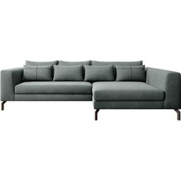 Ecksofa Home Affaire "Cross, mit softem Sitz, L-Form, wendbare Zierkissen, Breite 284 cm", grau (schwarzgrau), B:284cm H:82cm T:172cm, 100% Polyester, Sofas, Ecksofa, Couch mit vielen Kissen, stylische Kreuznaht, elegante Metallf&uuml;&szlig;e