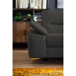 Ecksofa Home Affaire "Basel L-Form", grau, B:280cm H:84cm T:184cm, Luxus-Mikrofaser Lederoptik: 100% Polyester, ;Struktur: 85% Polyester, 15% Viskose, , Sofas, Ecksofa, mit vollmotorischer Relaxfunktion und motorischer Recamiere