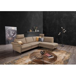 Ecksofa Home Affaire "Sarsina: mit Tonnentaschen-Federkern, perfekt zum Entspannen L-Form", beige (natur), B:265cm H:85cm T:223cm, 100% Polyester, Sofas, Ecksofa, inklusive 2 motorischen Relaxfunktionen mit Herz-Waage-Beschlag