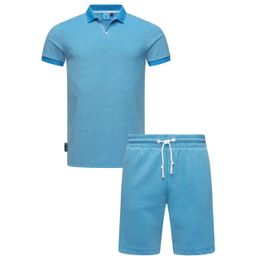 Poloshirt Ragwear "Set Porpi", Herren, Gr. XXL (56), blau (hellblau), Material: 50% Baumwolle, 50% Polyester, bequem knieumspielend, tiefer V-Ausschnitt, eng, Shirts, Modisches Herren Set aus Hemd und kurzer Hose
