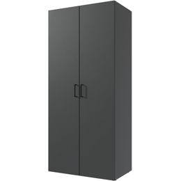 Kleiderschrank WIMEX "Mugano,in 3 Breiten, 2 Tiefen, viele Farben, Made in Germany", schwarz (grafit, griffe schwarz), Schränke, Kinder, Grafit, B/H/T: 80cm x 185cm x 54cm, Ohne Spiegel, Basic, Holzwerkstoff, Kleiderschrank, mit langen oder kurzen Griffen aus Metall, mit oder ohne Spiegel, B:80cm H:185cm T:54cm