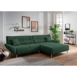 Ecksofa Home Affaire "Drago, elegant und zeitlos, komfortabel, Holzfu&szlig;, L-Form", gr&uuml;n (moosgr&uuml;n), B:290cm H:81cm T:166cm, 100% Polyester, Sofas, Ecksofa, frei im Raum stellbar, inkl. 2 Zierkissen