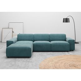 Ecksofa Home Affaire "Glimminge auch in Breitcord, Feincord, Boucl&eacute; + Easy care-Bezug", blau (petrol), B:294cm H:71cm T:191cm, 12% Polyaxryl, 88% Polyester, Sofas, Ecksofa, L-Form, Breite 294, Zierkissen