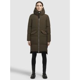 Steppmantel Khujo "GISEL", Damen, Gr. S, dunkeloliv, 73% Nylon, 27% Baumwolle, unifarben, regular fit ca. Mitte Oberschenkel, eingesetzt elastischer Bund mit Windstopper, M&auml;ntel Steppmantel