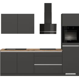K&uuml;chenzeile IMPULS K&Uuml;CHEN ""Dublin", Anti Fingerprint Oberfl&auml;che, Schubk&auml;sten mit Soft-Close", grau (k&uuml;che: grau, front: grafit, korpus: grafit, arbeitsplatte: vintage eiche, nachbildung), B:280cm H:222cm T:60cm, Komplettk&uuml;chen-Sets, K&uuml;chenzeile, vormontiert, wahlweise mit E-Ger&auml;ten, mit Vollauszug, Breite 280 cm