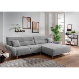 Ecksofa Home Affaire "Drago, elegant und zeitlos, komfortabel, Holzfu&szlig;, L-Form", silber, B:290cm H:81cm T:166cm, 100% Polyester, Sofas, Ecksofa, frei im Raum stellbar, inkl. 2 Zierkissen