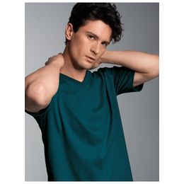 T-Shirt TRIGEMA "TRIGEMA V-Shirt DELUXE Baumwolle", Herren, Gr. L, blau (saphir), 100% Baumwolle, Basic, Shirts T-Shirt
