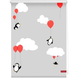 Seitenzugrollo LICHTBLICK ORIGINAL "Rollo Klemmfix, ohne Bohren, blickdicht, Pinguine - Rot", rot (rot, wei&szlig;), B:90cm H:150cm, Polyester, Rollos, Seitenzugrollo