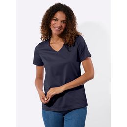 Kurzarmshirt Casual Looks "2er-Pack Shirts", Damen, Gr. 54, marine, ecru, 100% Baumwolle, unifarben, V-Ausschnitt, Shirts