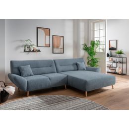 Ecksofa Home Affaire "Drago, elegant und zeitlos, komfortabel, Holzfu&szlig;, L-Form", blau (hellblau), B:290cm H:81cm T:166cm, 100% Polyester, Sofas, Ecksofa, frei im Raum stellbar, inkl. 2 Zierkissen
