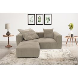 Ecksofa Home Affaire "Gerrid L-Form", braun (schlamm), B:216cm H:69cm T:193cm, 100% Polyester, Sofas, Ecksofa, Cord, Modulsofa, bestehend aus 2 Eckelementen + 1 Hocker