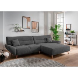 Ecksofa Home Affaire "Drago, elegant und zeitlos, komfortabel, Holzfu&szlig;, L-Form", grau (anthrazit), B:290cm H:81cm T:166cm, 100% Polyester, Sofas, Ecksofa, frei im Raum stellbar, inkl. 2 Zierkissen