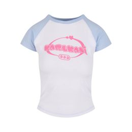 T-Shirt Karl Kani "Karl Kani KW251-026-1 Woven Signature Kk Heart Tiny Tee", Damen, Gr. XL, wei&szlig;, lightblau, 95% Baumwolle, 5% Elasthan, bedruckt, normal, Rundhals, Shirts T-Shirt