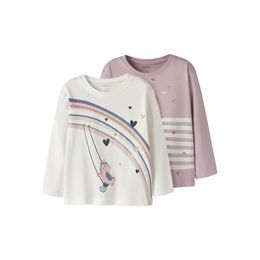 Langarmshirt name it "NMFVALIANE 2P LS NREG TOP", M&auml;dchen, Gr. 110, cloud dancer pack:dawn pink, Jersey, Obermaterial: 100% Baumwolle, bedruckt, regular fit normal, Rundhals, Shirts Langarmshirt