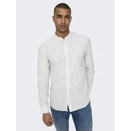 Only & Sons Langarmhemd ONLY & SONS "ONSCAIDEN LS MAO STRIPE LINEN SHIRT NOOS", Herren, Gr. XL, N-Gr, beige (chinchilla), Web, Obermaterial: 55% Baumwolle, 45% Leinen, gestreift, slim fit, Hemden