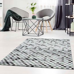 Teppich Carpet City "Moda 1141" Gr. 7, gr&uuml;n, B:80cm H:11mm L:300cm, Kunstfaser, Teppiche, Teppich, Kurzflor, Karo, weich, Wohnzimmer, Schlafzimmer