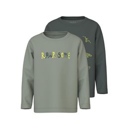 Langarmshirt name it "NMMVUX 2P LS TOP", Jungen, Gr. 104, shadow pack:urban chic, Jersey, Obermaterial: 95% Baumwolle, 5% Elasthan, bedruckt, unifarben, regular fit normal, Rundhals, Shirts Langarmshirt
