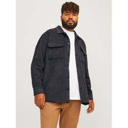 Jack & Jones PlusSize Langarmhemd "JJEBRADLEY OLLIE OVERSHIRT LS NOOS PLS", Herren, Gr. 6XL, N-Gr, schwarz, Web, Obermaterial: 70% Polyester, 26% Polyacryl, 2% Polyamid, 1% Wolle, 1% Viskose, JACK & JONES PLUSSIZE, gemustert, relaxed fit normal, Hemden