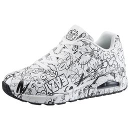Sneaker Skechers "UNO-PROCESS SKETCH", Damen, Gr. 35, schwarz-wei&szlig; (wei&szlig;, schwarz), Lederimitat, Schuhe Sneaker, mit coolem Sketchprint, Freizeitschuh, Halbschuh, Schn&uuml;rschuh, Topseller