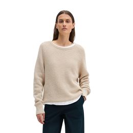 Marc O'Polo Strickpullover MARC O'POLO "aus Heavy-Weight-Organic-Cotton", Damen, Gr. L, beige (sandy melange), Obermaterial: 100% Baumwolle, unifarben, Rundhals, Pullover Strickpullover