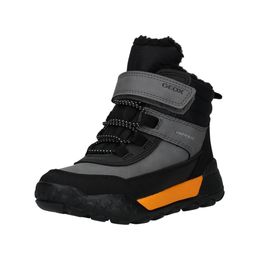 Schnürstiefelette Geox "Geox Stiefelette Lederimitat/Textil", Jungen, Gr. 28, grau, orange, Lederimitat, Textil, Schuhe Schnürstiefelette