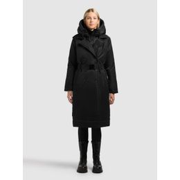 Trenchcoat Khujo "LEXY", Damen, Gr. L, schwarz, 100% Polyamid, unifarben, Raglanärmel Rippbündchen mit Windstopper, Mäntel