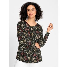 Print-Shirt Inspirationen "Shirttunika", Damen, Gr. 50, gelb (schwarz, ocker, bedruckt), 95% Viskose, 5% Elasthan, bedruckt, geblümt, gemustert, mehrfarbig, Rundhals, Shirts