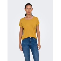 T-Shirt Only "ONLMOSTER &ndash; Kurzarmshirt mit Aufschlag und klassischem Look", Damen, Gr. L, harvest gold, Jersey, Obermaterial: 75% Viskose, 20% Polyester, 5% Elasthan, unifarben, regular fit normal, Rundhals, mit Aufschlag, Shirts T-Shirt