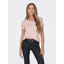 T-Shirt Only "ONLMOSTER &ndash; Kurzarmshirt mit Aufschlag und klassischem Look", Damen, Gr. L, peach whip, Jersey, Obermaterial: 75% Viskose, 20% Polyester, 5% Elasthan, unifarben, regular fit normal, Rundhals, mit Aufschlag, Shirts T-Shirt