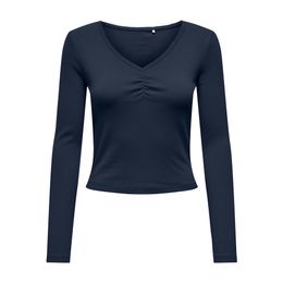 Langarmshirt Only "ONLBETTY LIFE L/S SCALLOP V-NECK CC JRS", Damen, Gr. S, navy blazer, Jersey, Obermaterial: 95% Baumwolle, 5% Elasthan, unifarben, hüftlang, V-Ausschnitt, Shirts Langarmshirt