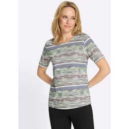 Kurzarmshirt Classic Basics "Kurzarm-Shirt", Damen, Gr. 42, reseda, ecru, bedruckt, 100% Baumwolle, gemustert, gestreift, mehrfarbig, Rundhals, Shirts