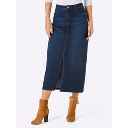 Jeansrock CREATION L PREMIUM, Damen, Gr. 40, blau (blau, stone, washed), 56% Baumwolle, 19% Polyester, 14% Lyocell, 10% Viskose, 1% Elasthan, unifarben, lang, R&ouml;cke Jeansrock