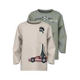 Langarmshirt name it "NMMVILIAN 2P LS NREG TOP", M&auml;dchen, Gr. 104, pumice stone pack:shadow, Jersey, Obermaterial: 100% Baumwolle, bedruckt, unifarben, normal normal, Rundhals, Shirts Langarmshirt