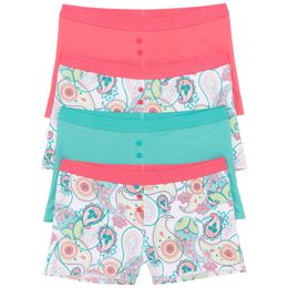 Boxer bonprix "Damen Boxer (4er Pack)", Damen, Gr. 44/46 (L), 4 Stk., wei&szlig; (wei&szlig; bedruckt, pink, gr&uuml;n), Obermaterial: 95% Baumwolle, 5% Elasthan, Unterhosen, Damen Boxer (4er Pack)