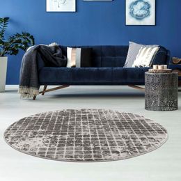 Teppich Carpet City "Noa 9328" Gr. 9, grau, H:11mm &Oslash;:120cm, Kunstfaser, Teppiche, Teppich, Kurzflor, Modern, Weicher For, Pflegeleicht