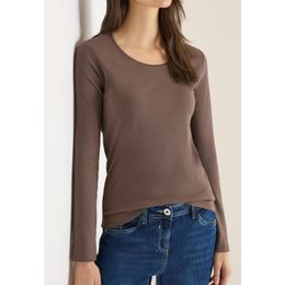 Langarmshirt Cecil "Style Pia", Damen, Gr. XS (36), urban taupe, Jersey, Obermaterial: 100% Baumwolle, regular fit normal, Rundhals, gerader Abschluss, Shirts Langarmshirt