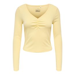 Langarmshirt Only "ONLBETTY LIFE L/S SCALLOP V-NECK CC JRS", Damen, Gr. L, sunlight, Jersey, Obermaterial: 95% Baumwolle, 5% Elasthan, unifarben, h&uuml;ftlang, V-Ausschnitt, Shirts Langarmshirt
