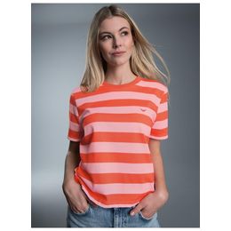 T-Shirt TRIGEMA "TRIGEMA Heavy Oversized Shirt mit Ringelmuster", Damen, Gr. M, orange (peach), Single Jersey, 100% Baumwolle, Basic, Rundhals, Shirts T-Shirt