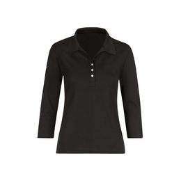 Poloshirt TRIGEMA "TRIGEMA Poloshirt mit Kristallsteinen", Damen, Gr. L, schwarz, 95% Baumwolle, 5% Elasthan, Shirts