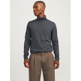 Jack & Jones Rollkragenpullover JACK & JONES "JJEBASIC mit hohem Tragekomfort", Herren, Gr. L, grau (dunkelgrau melange), Strick, Obermaterial: 100% Baumwolle, meliert, h&uuml;ftlang, Rundhals, B&uuml;ndchen, Pullover Rollkragenpullover, unifarben, modisch, regular fit, Baumwolle, Rollkragen