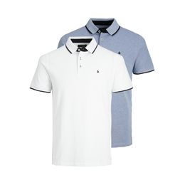 Jack & Jones Poloshirt JACK & JONES "JJEPAULOS im Doppelpack mit Logostickerei und Komfort", Herren, Gr. XS, blau (bright cobalt), Single Jersey, Obermaterial: 100% Baumwolle, unifarben, normal hüftlang, Rundhals, Shirts, unifarben mit Farbeinsatz, modisch, schmal, Baumwolle, Polokragen