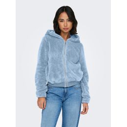 Kapuzenplüschjacke ONLY "ONLNEWANNA CONTACT SHERPA JKT OTW NOOS", Damen, Gr. L, cashmere blau, Plüsch, Obermaterial: 100% Polyester, unifarben, regular fit normal, elastischer Bund, Jacken
