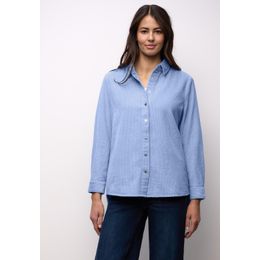 Langarmbluse Street One, Damen, Gr. 38, frosted blau, Web, 100% Baumwolle, unifarben, normal normal, V-Ausschnitt, B&uuml;ndchen, Blusen