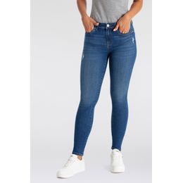 Skinny-fit-Jeans Only "ONLWOW – Skinny-Jeans mit Stretch für schlanke Silhouette", Damen, Gr. L (40), Länge 32, blau (medium blau denim), Denim/Jeans, Obermaterial: 64% Baumwolle, 31% Polyester, 3% Viskose, 2% Elasthan, unifarben, skinny fit lang, Jeans, modisch, Denim, skinny fit, Materialmix, ohne Ausschnitt