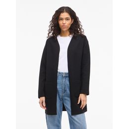 Longblazer VILA "VIGARDEN L/S LONG CARDIGAN - NOOS", Damen, Gr. L, schwarz beauty, Web, Obermaterial: 70% Baumwolle, 25% Polyester, 5% Elasthan, unifarben, regular fit normal, Blazer Longblazer