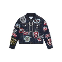 Jeansjacke Philipp Plein "Denim-Jacke", Jungen, Gr. 10, 07ps, blausplash, Obermaterial: 92% Baumwolle, 6% Elastomultiester, 2% Elasthan; Futter: 65% Polyester, 35% Baumwolle, Jacken Jeansjacke