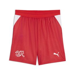 Sporthose Puma "Schweiz 2026 Shorts Jugendliche", M&auml;dchen, Gr. 176, Normalgr&ouml;&szlig;en, rot wei&szlig;, Obermaterial: 100% Polyester; Besatz: 88% Polyester, 12% Elasthan; Einsatz: 100% Polyester, bedruckt, regular fit, Hosen Sporthose
