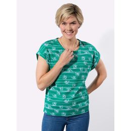 Rundhalsshirt Classic Basics "Shirt", Damen, Gr. 40, smaragd, wei&szlig;, bedruckt, 100% Baumwolle, gemustert, mehrfarbig, Rundhals, Shirts Rundhalsshirt